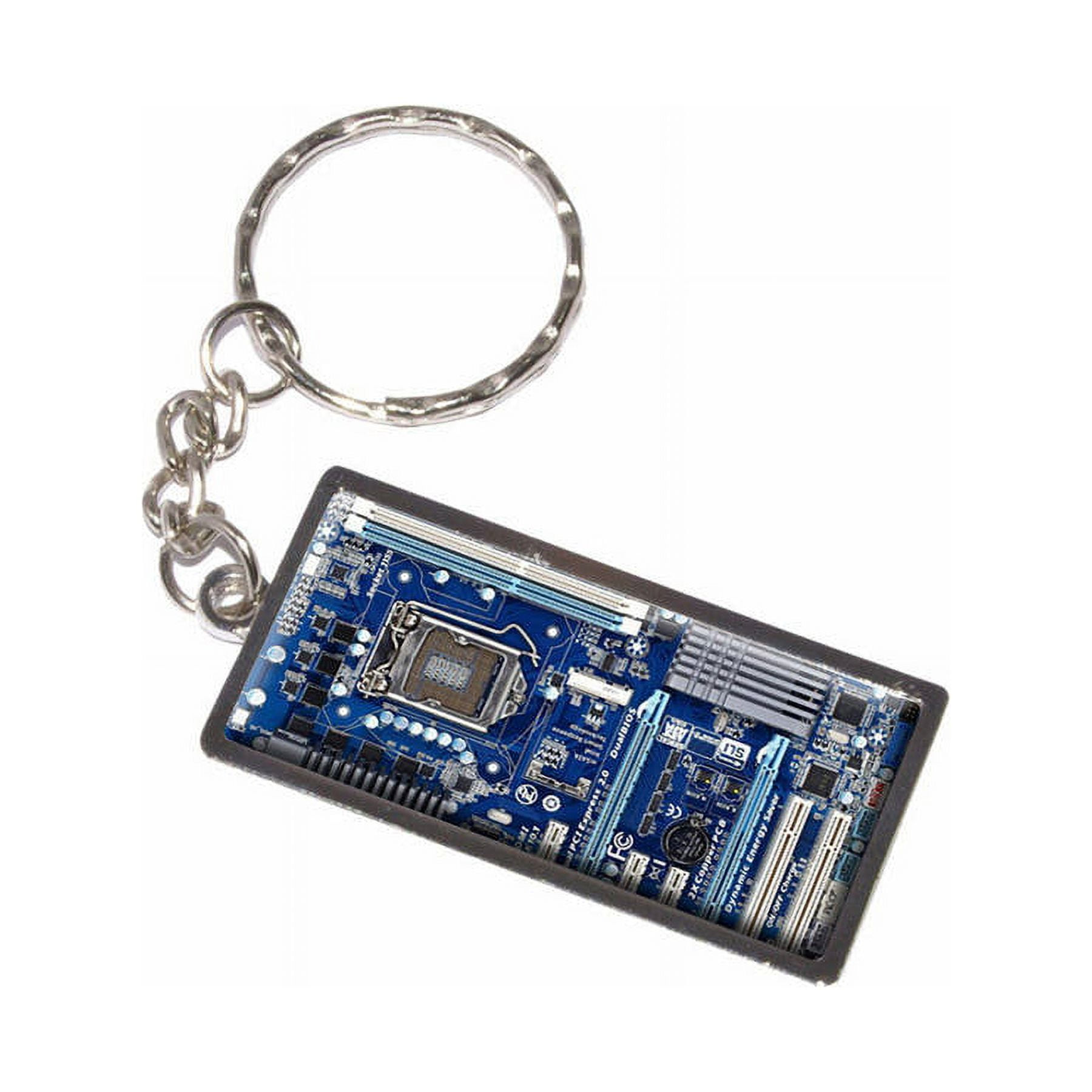 Blue Computer Motherboard Processor Cpu Memory Keychain Key Chain Ring ...