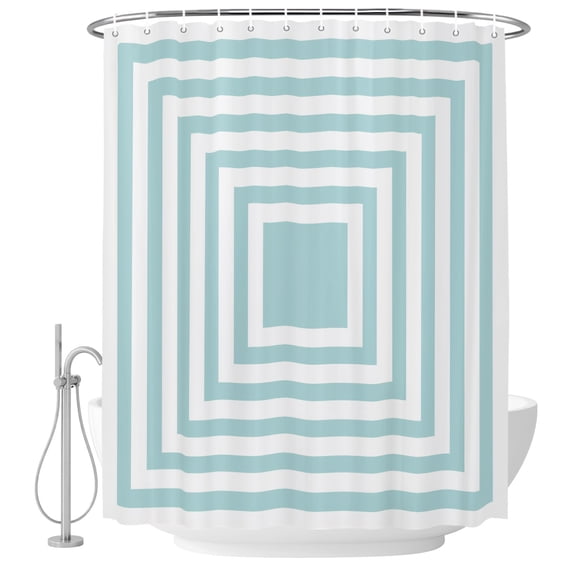 Blue Concentric Squares Shower Curtain for Bathroom, Modern Abstract ...