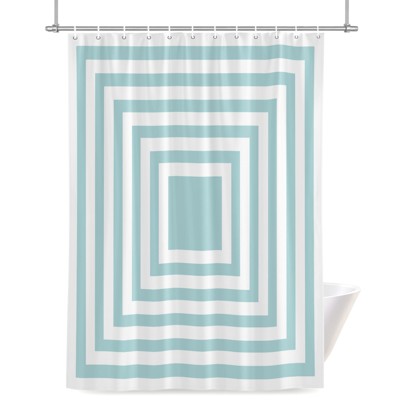 Blue Concentric Squares Shower Curtains for Bathroom, Modern Abstract ...