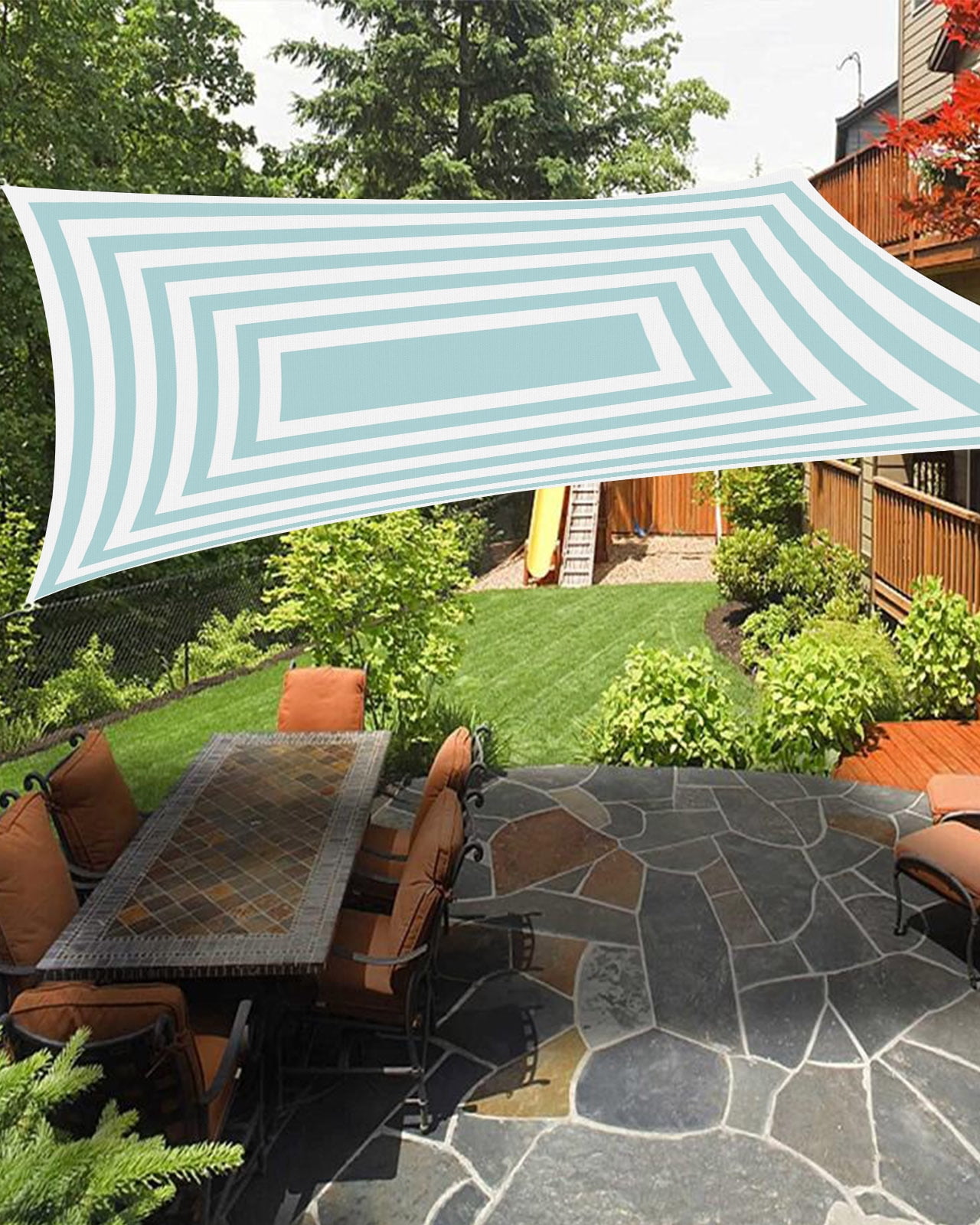Blue Concentric Squares Sun Shade Sail 8'X10' Modern Abstract ...