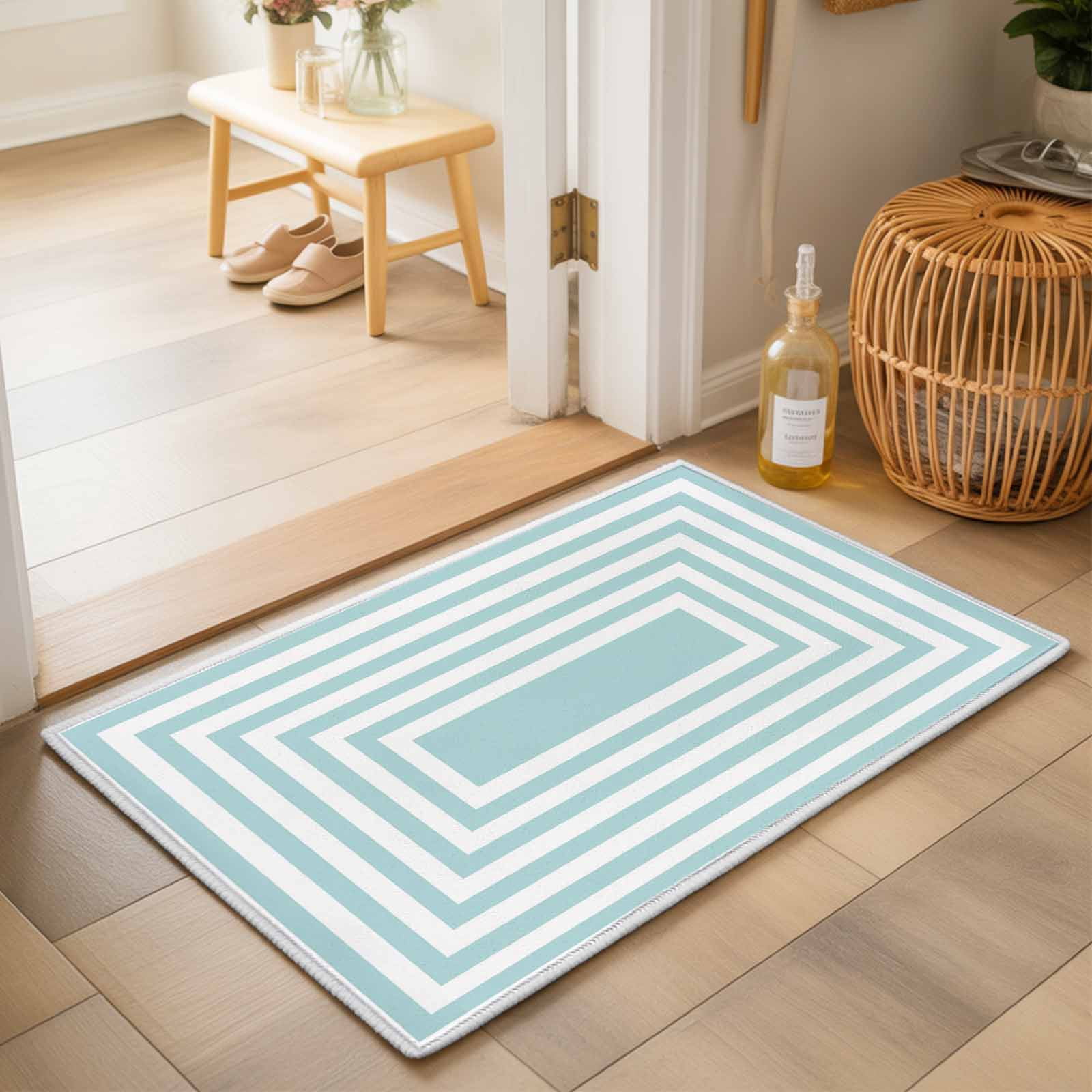 Blue Concentric Squares Washable Small Entryway Area Rugs 2'x3', Modern ...
