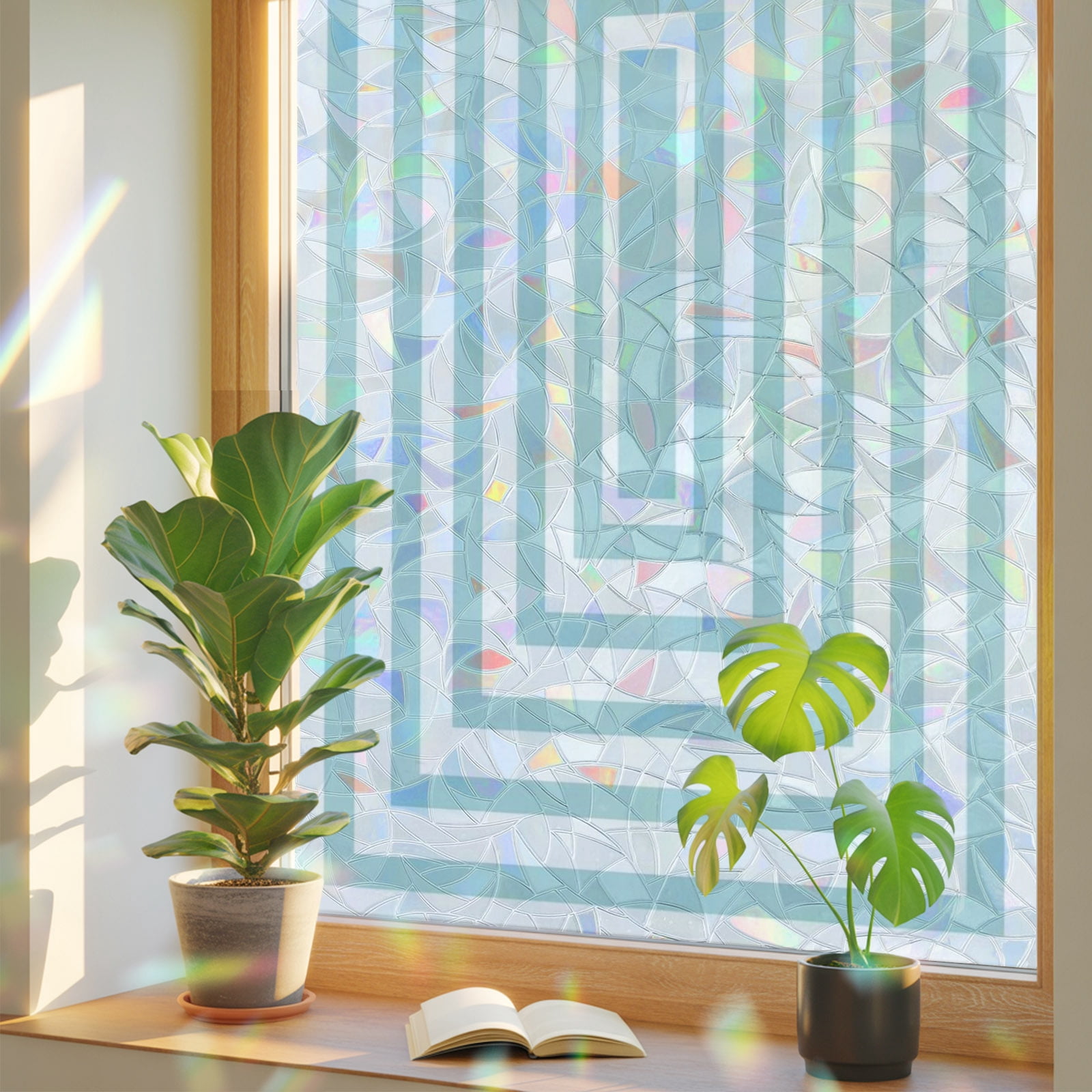 Blue Concentric Squares Window Privacy Film, Modern Abstract Minimalist ...