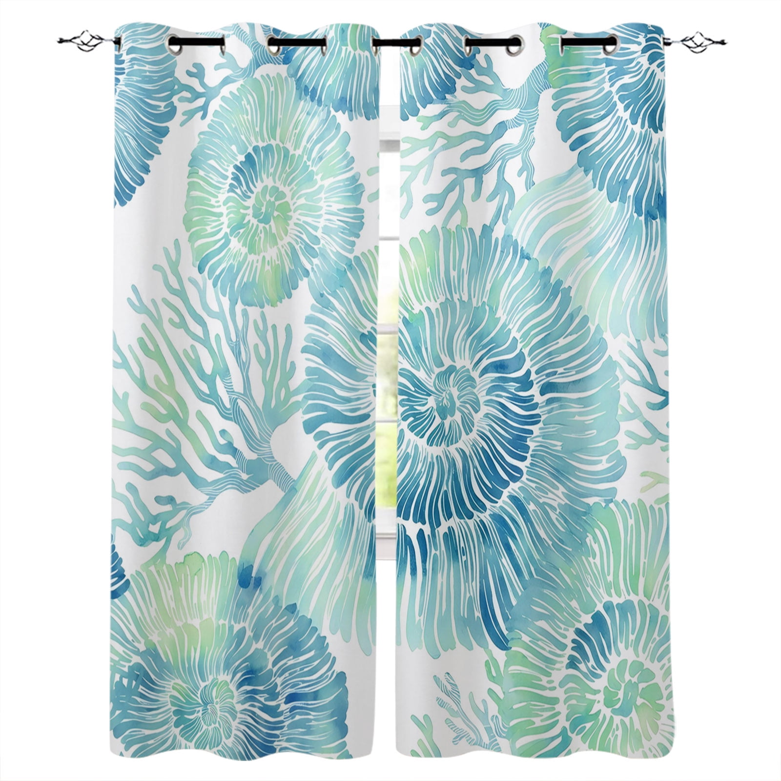 Blue Conch Blackout Curtains for Bedroom/Living Room, Thermal Insulated ...