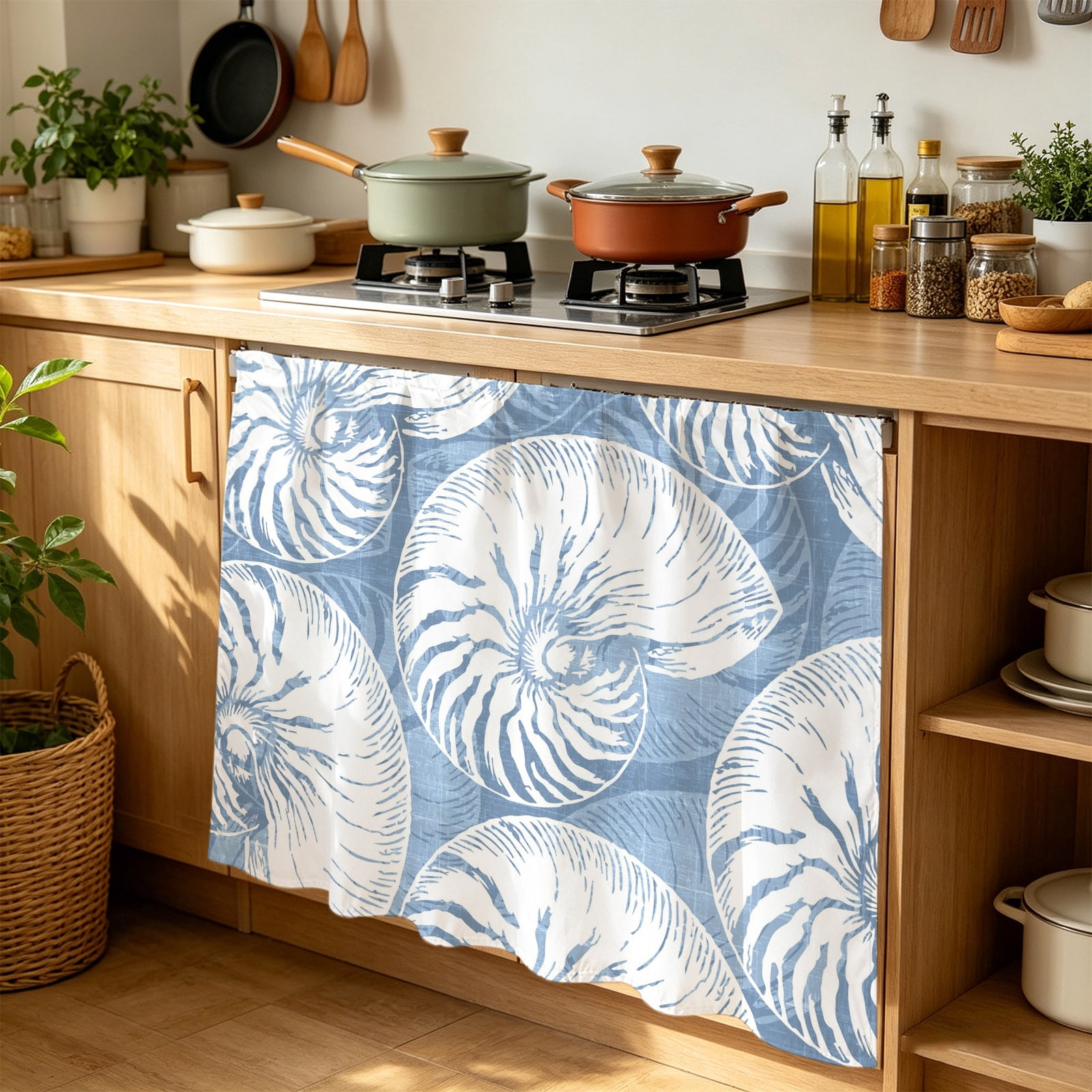 Blue Conch Cabinet Curtains for Kitchen 35"W x 35"L, Coastal Ocean ...