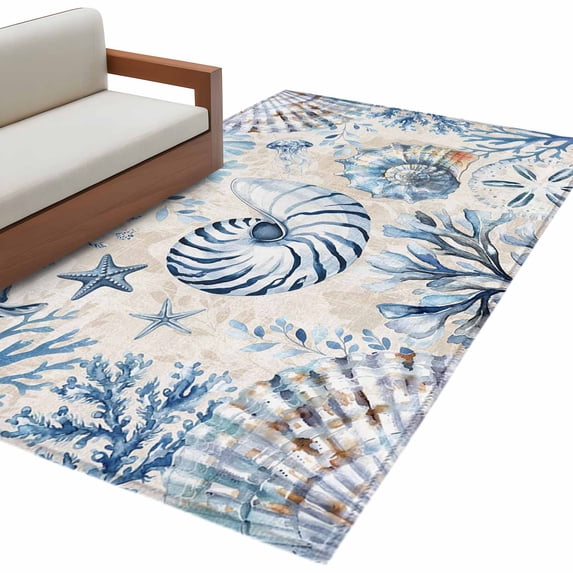 Blue Conch Coastal Area Rug 3x5 Washable Rug Non Slip Summer Beach ...