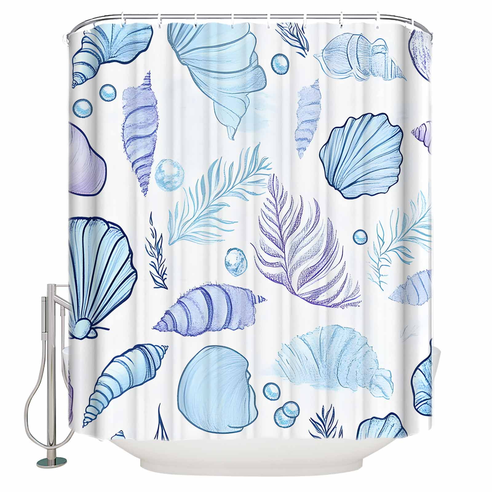 Blue Conch Coastal Bathroom Shower Curtains with 12 Hooks Polyester ...