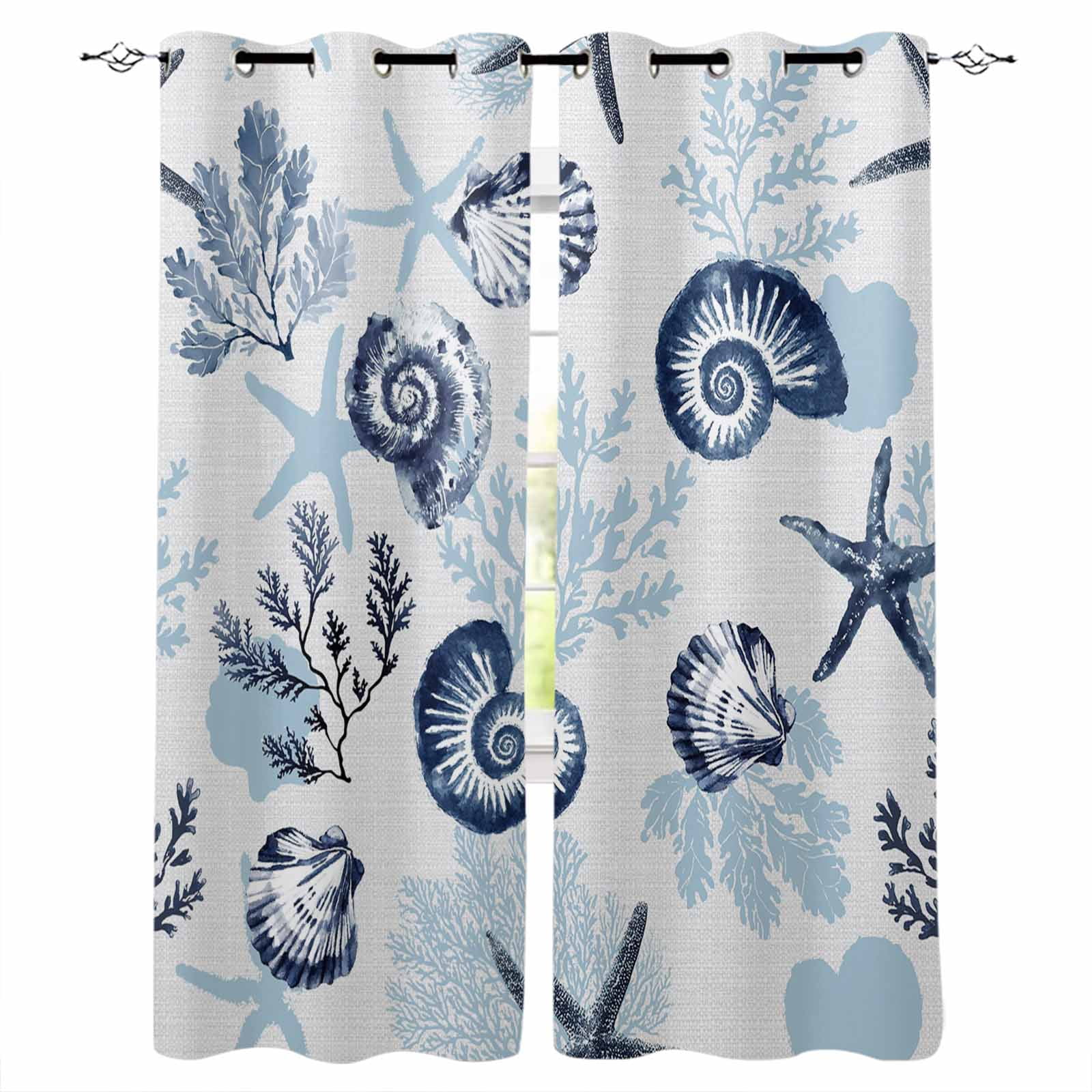 Blue Conch Coastal Blackout Curtains for Bedroom/Living Room, Thermal ...