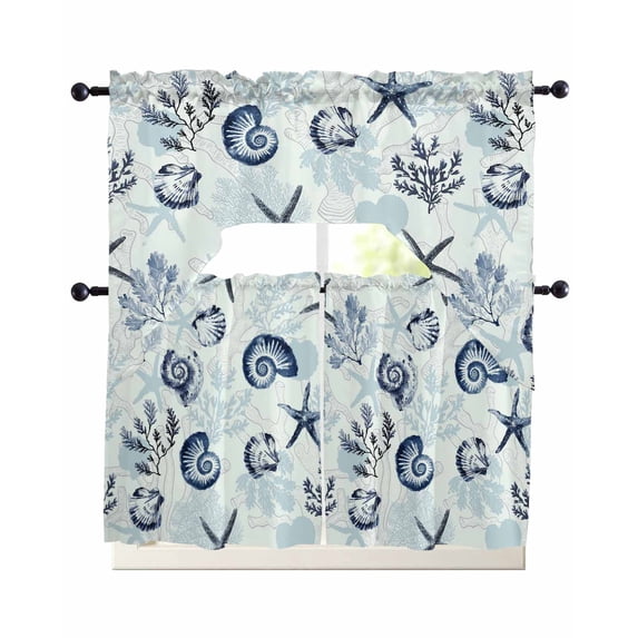 Blue Conch Coastal Kitchen Curtains Sets 24 Inch Length with Valance ...