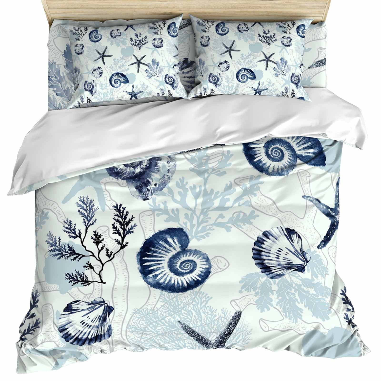 Blue Conch Coastal Set of 4 Bedding Quilt Covers, Nautical Summer ...