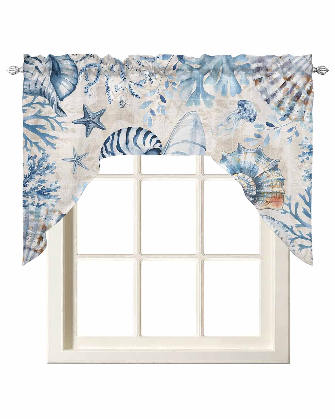 Blue Conch Coastal Swag Curtains for Kitchen Summer Beach Coral ...