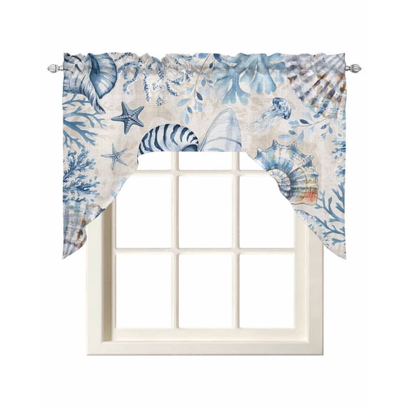 Blue Conch Coastal Swag Curtains for Kitchen Summer Beach Coral ...
