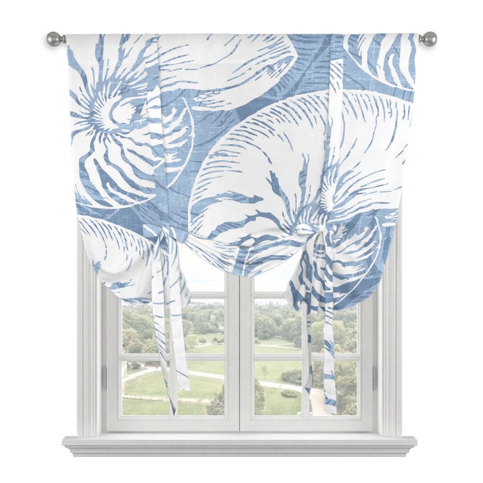 Blue Conch Coastal Tie Up Curtains for Window, Thermal Insulated ...