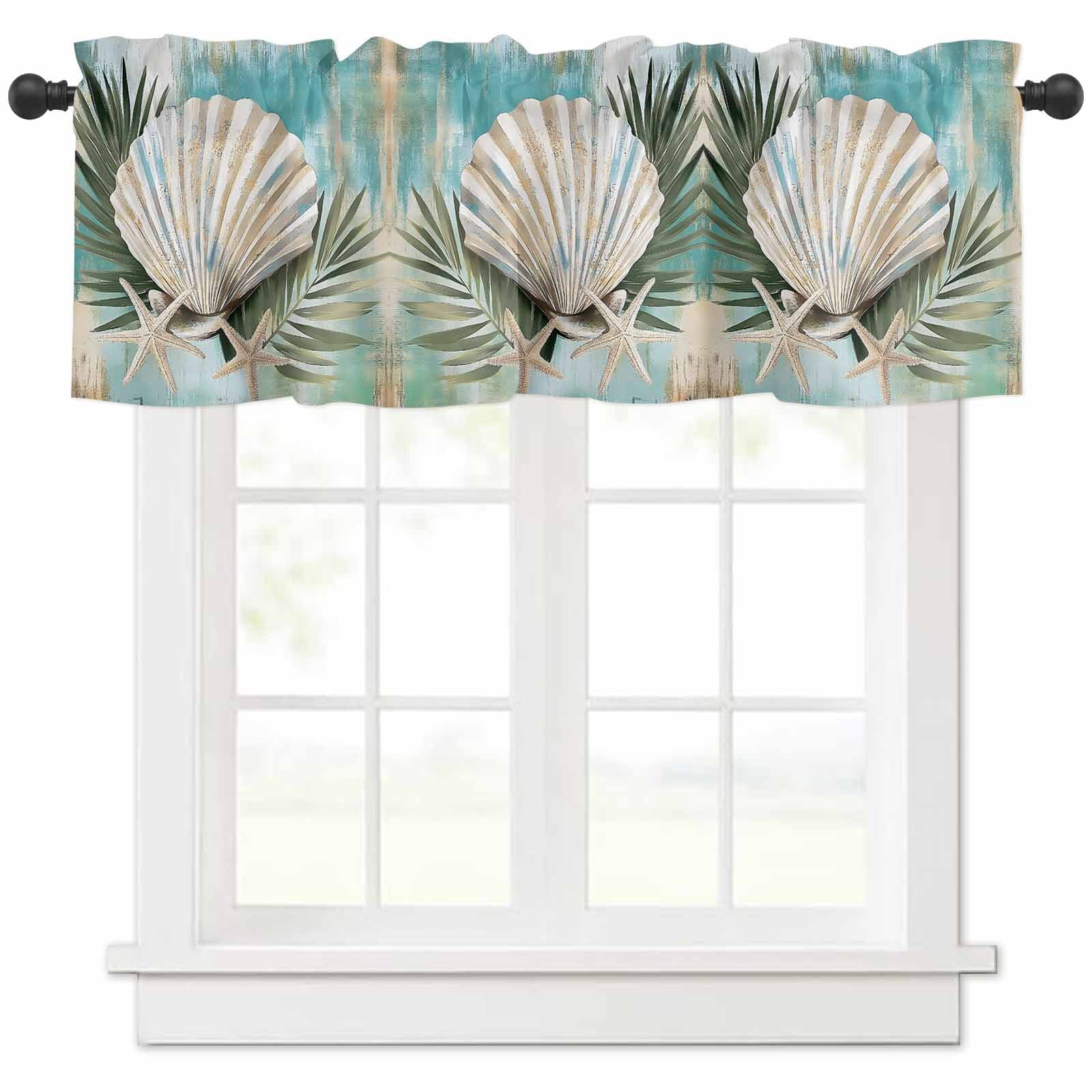 Blue Conch Coastal Valances for Windows Farmhouse Kitchen Curtains ...
