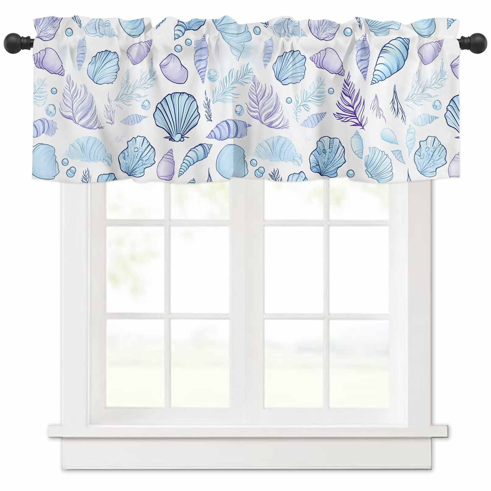 Blue Conch Coastal Valances for Windows Farmhouse Kitchen Curtains ...