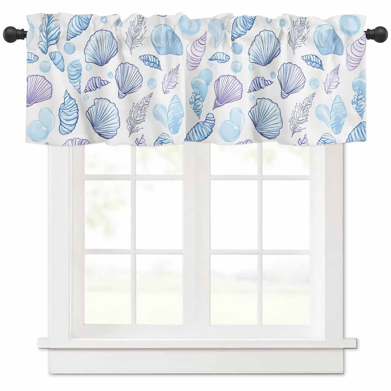 Blue Conch Coastal Valances for Windows Farmhouse Kitchen Curtains ...