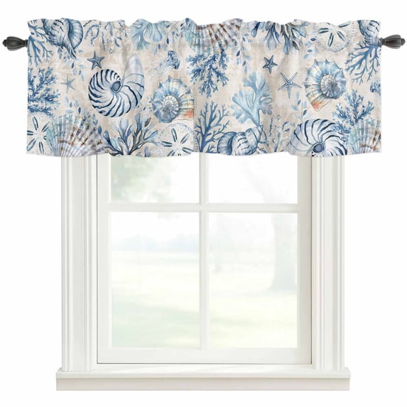 Blue Conch Coastal Valances for Windows Farmhouse Kitchen Curtains ...