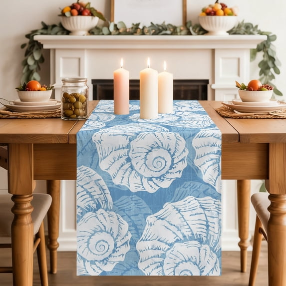 Blue Conch Dining Table Runner, Coastal Summer Ocean Beach Nautical ...