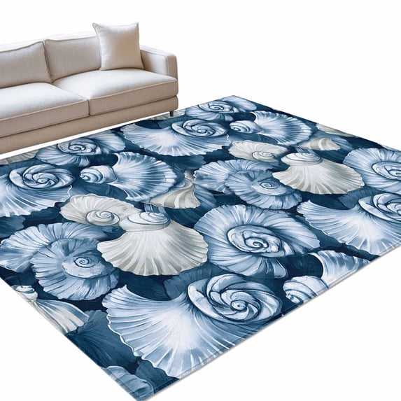 Blue Conch Floral Area Rugs 5x8ft Abstract Nautilus Floor Rug Non Slip ...