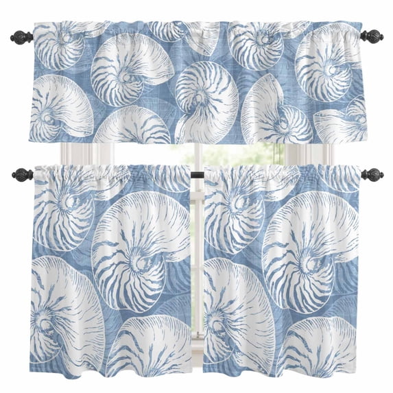 Blue Conch Kitchen Curtains Set for Windows, Coastal Ocean Beach Summer ...