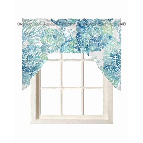 Blue Conch Kitchen Swag Valances for Windows, Coastal Summer Beach ...