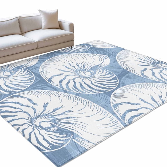 Blue Conch Rectangle Rug 9'x12' Coastal Ocean Beach Summer Nautical ...