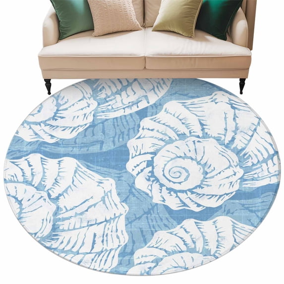 Blue Conch Round Living Room Rugs 7 ft, Coastal Summer Ocean Beach ...