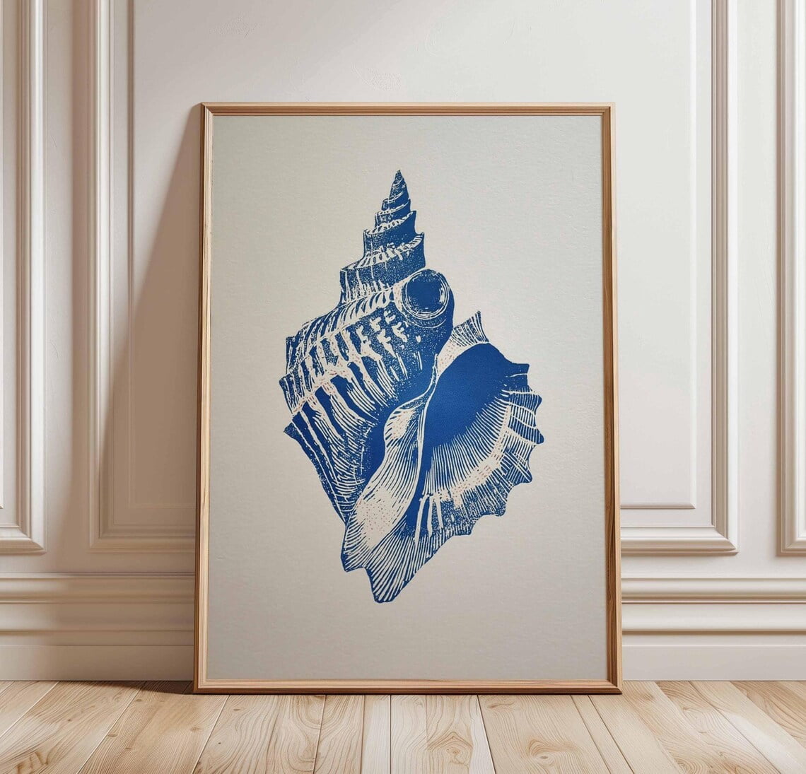 Blue Conch Shell Poster Nautical Wall Art Vintage Ocean Bathroom ...