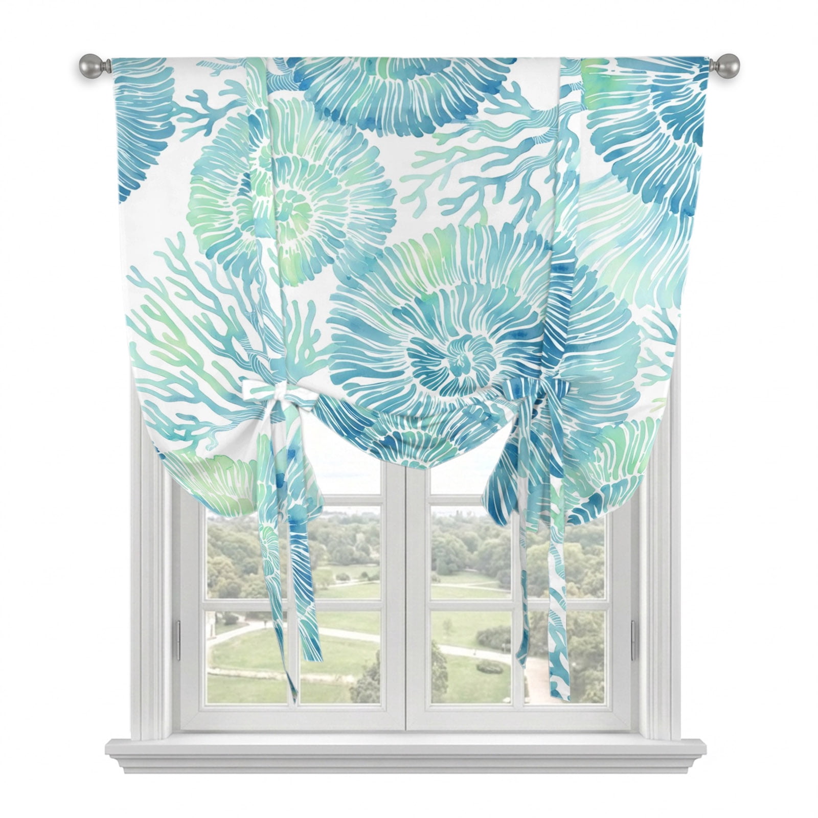 Blue Conch Tie Up Curtains for Window, Thermal Insulated Balloon Shade ...