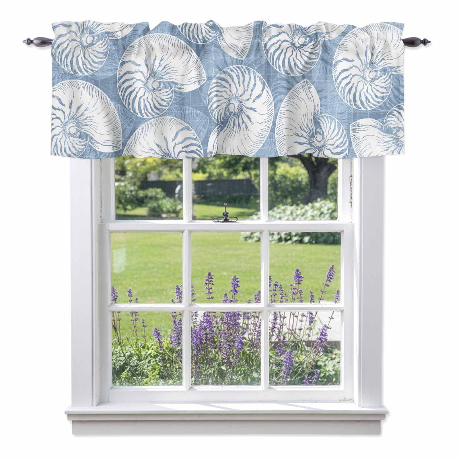Blue Conch Valances for Windows, Coastal Ocean Beach Summer Nautical ...