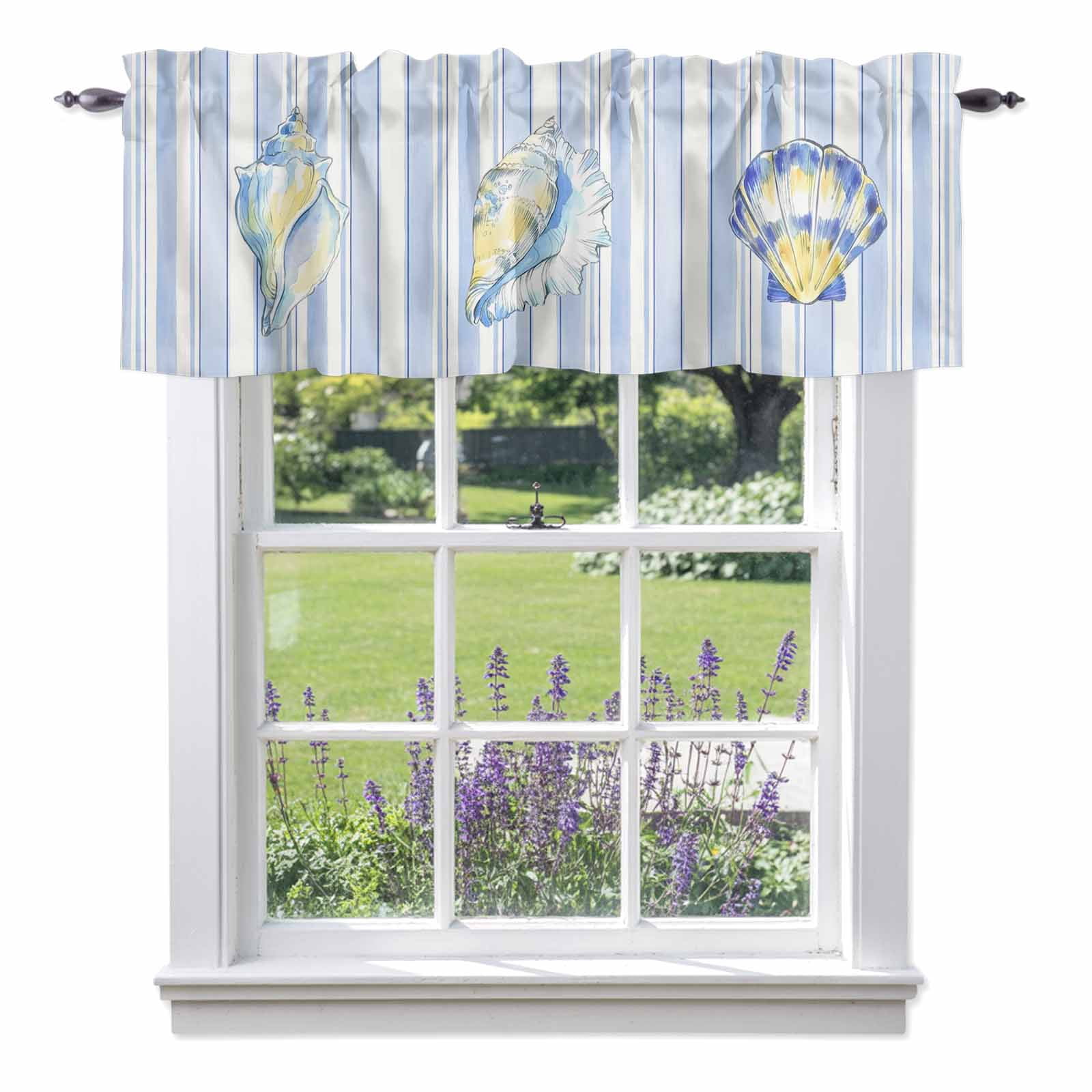 Blue Conch Valances for Windows Summer Watercolors Seashells Blue and ...