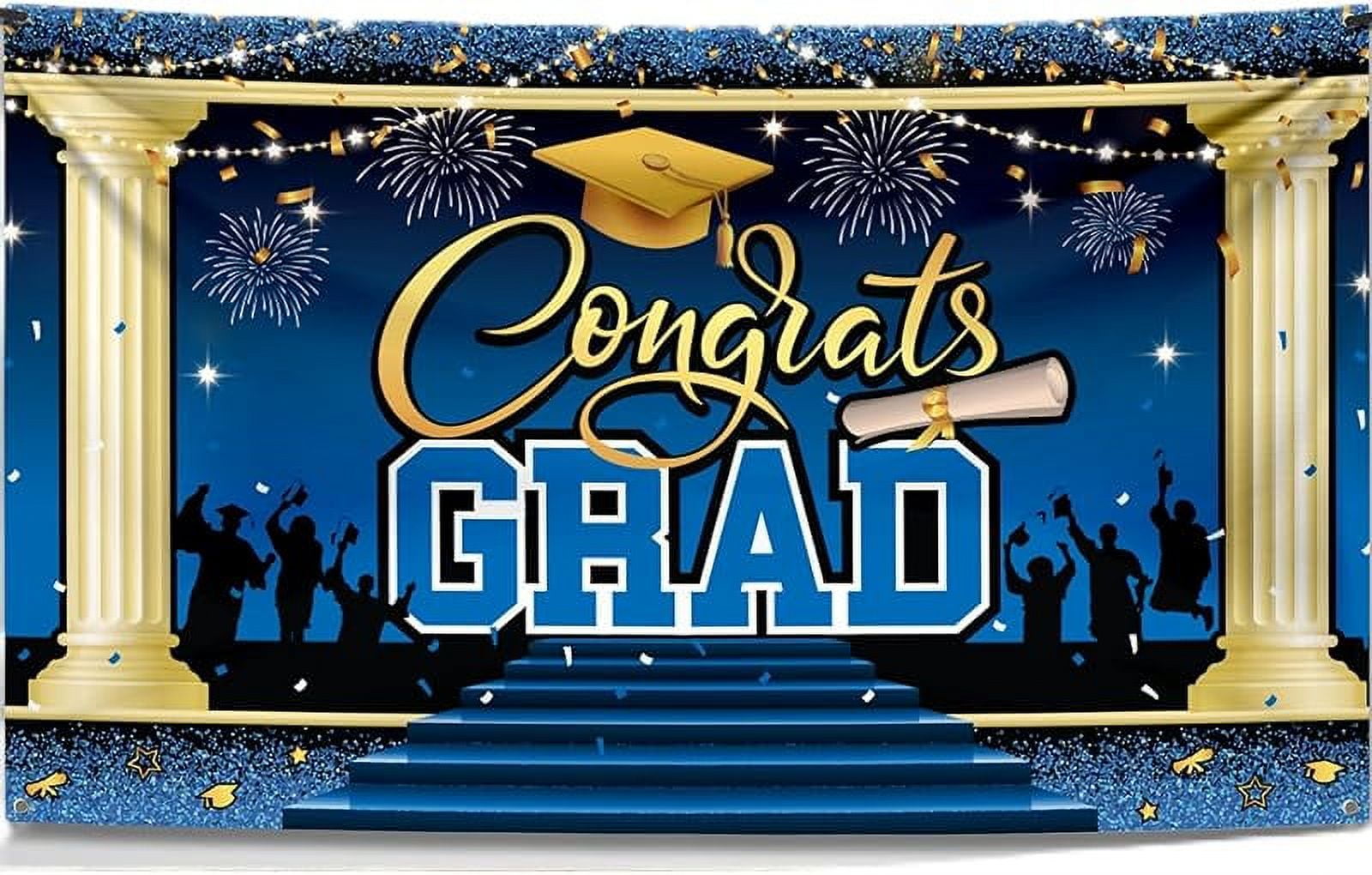 Blue Congrats Grad Banner - XtraLarge, 72x44 Inch | Graduation Backdrop ...