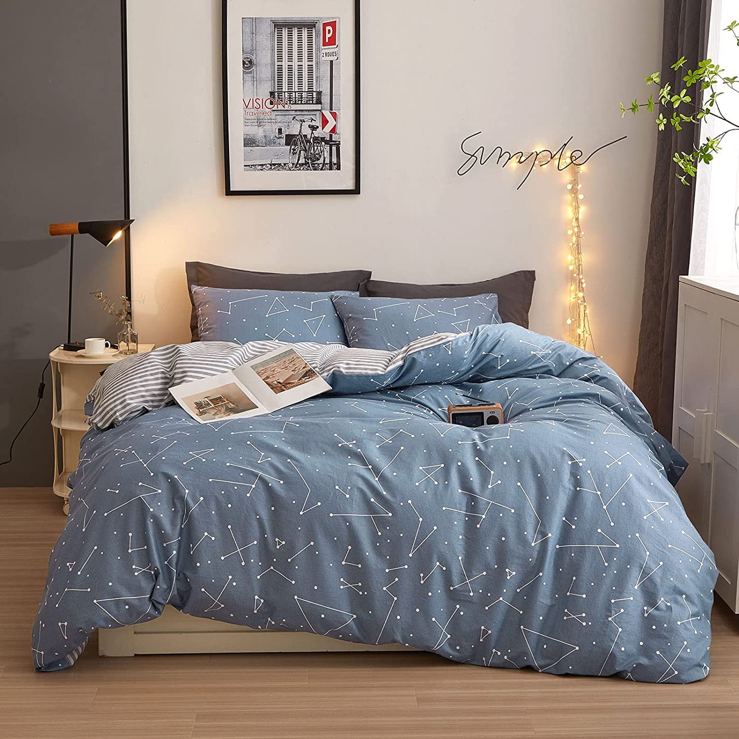 Blue Constellation Comforter Set Boho Queen Comforter Set Space Star ...
