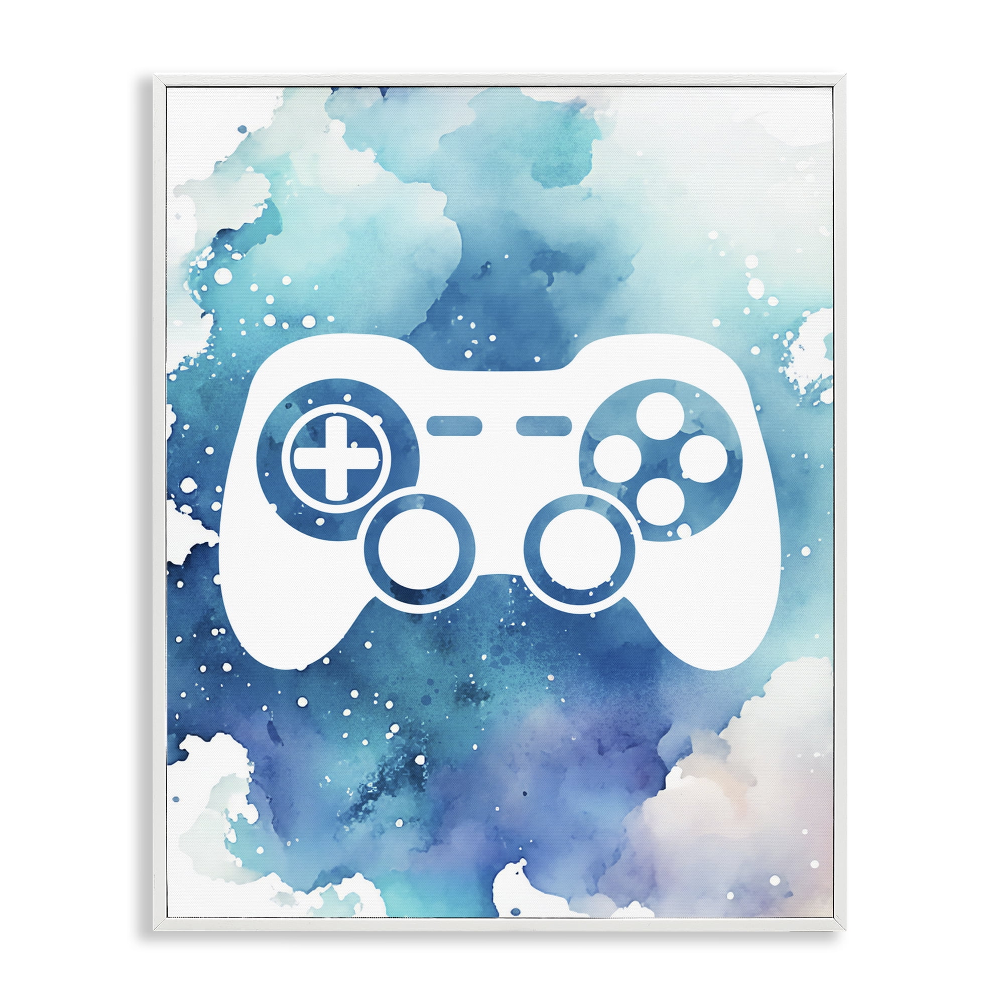 Blue Controller Splatter White Framed Giclee Art, design by Marcus ...