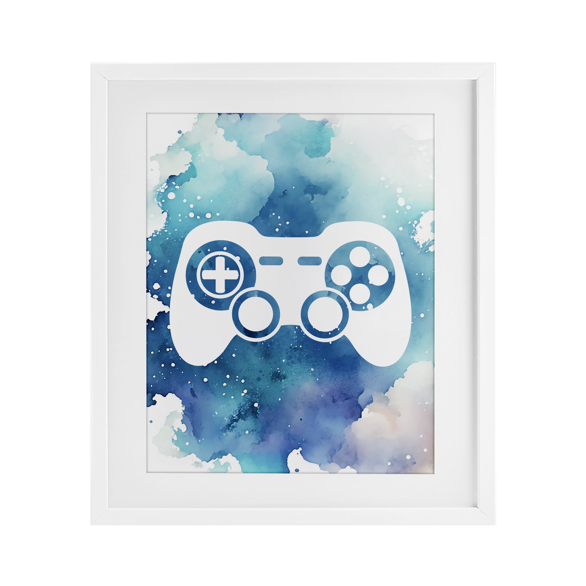 Blue Controller Splatter White Framed Print Under Glass, design by ...