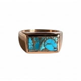 Blue Copper Turquoise Rectangular Signet Ring - Solid Pure Copper Ring ...