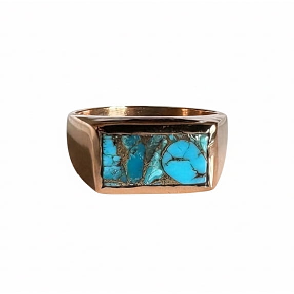 Blue Copper Turquoise Rectangular Signet Ring - Solid Pure Copper Ring ...