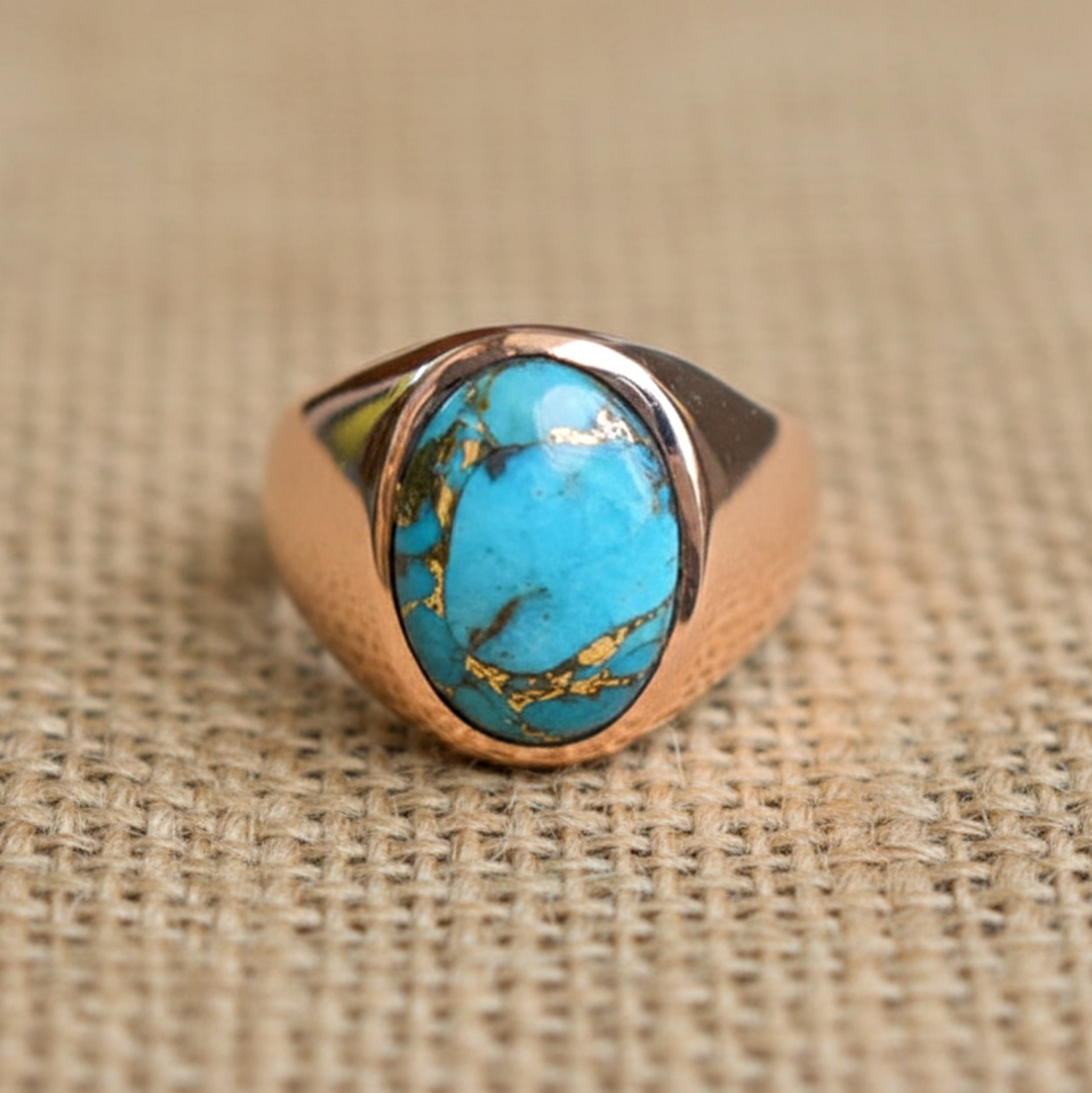 Blue Copper Turquoise Signet Ring - Solid Pure Copper Jewelry, Handmade ...