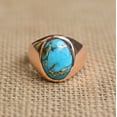 Blue Copper Turquoise Signet Ring - Solid Pure Copper Jewelry, Handmade ...