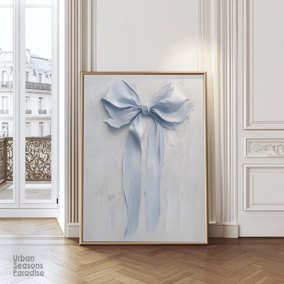 Blue Coquette Bow Impasto Cottagecore Wall Art , Poster Print Only ...
