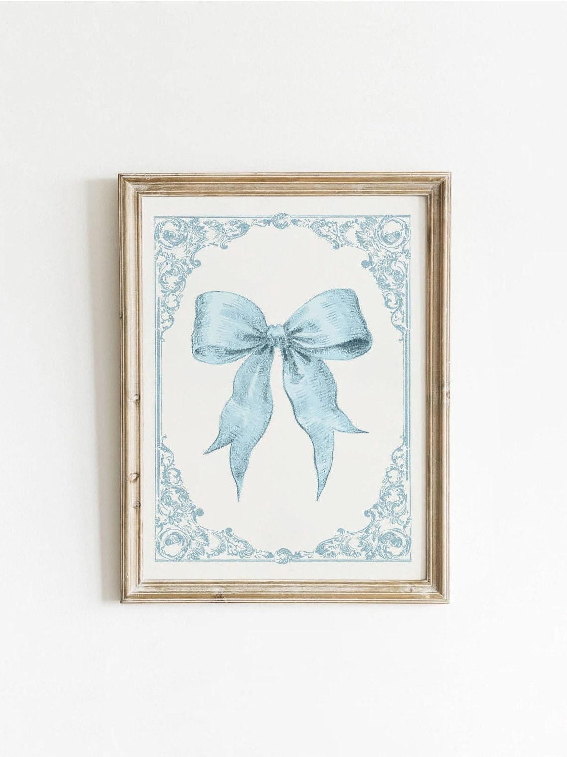 Blue Coquette Bow Vintage Girly Preppy Light Blue Nursery, Unframed ...