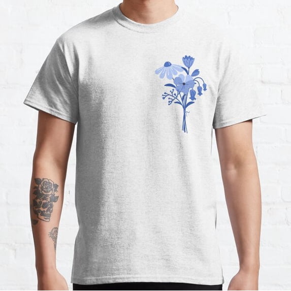 Blue Coquette Bows And Flowers. Floral Damask Pattern Classic T-shirt ...