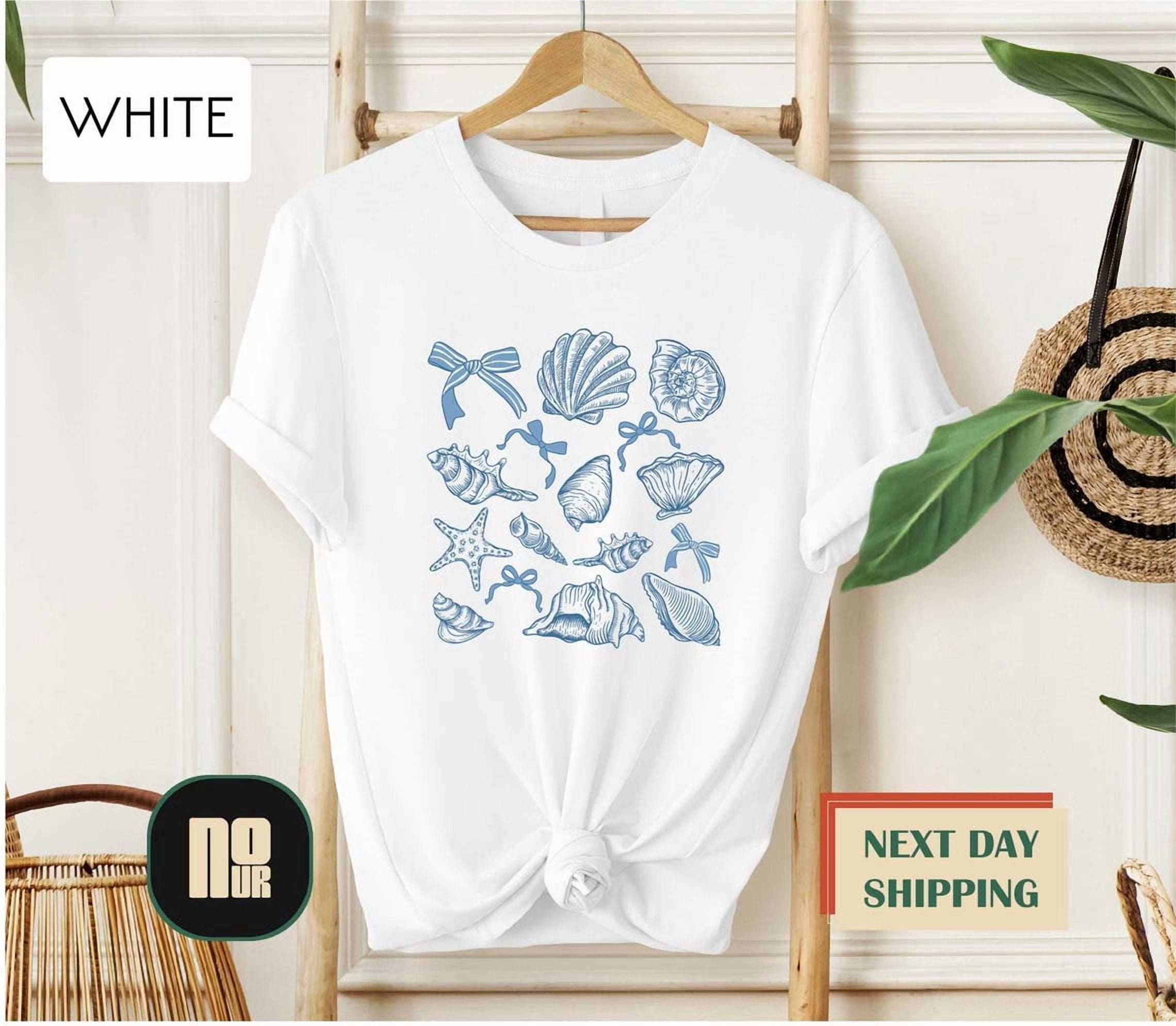 Blue Coquette Seashells T-shirt, Seashell Collage Shirt, Summer Beach ...