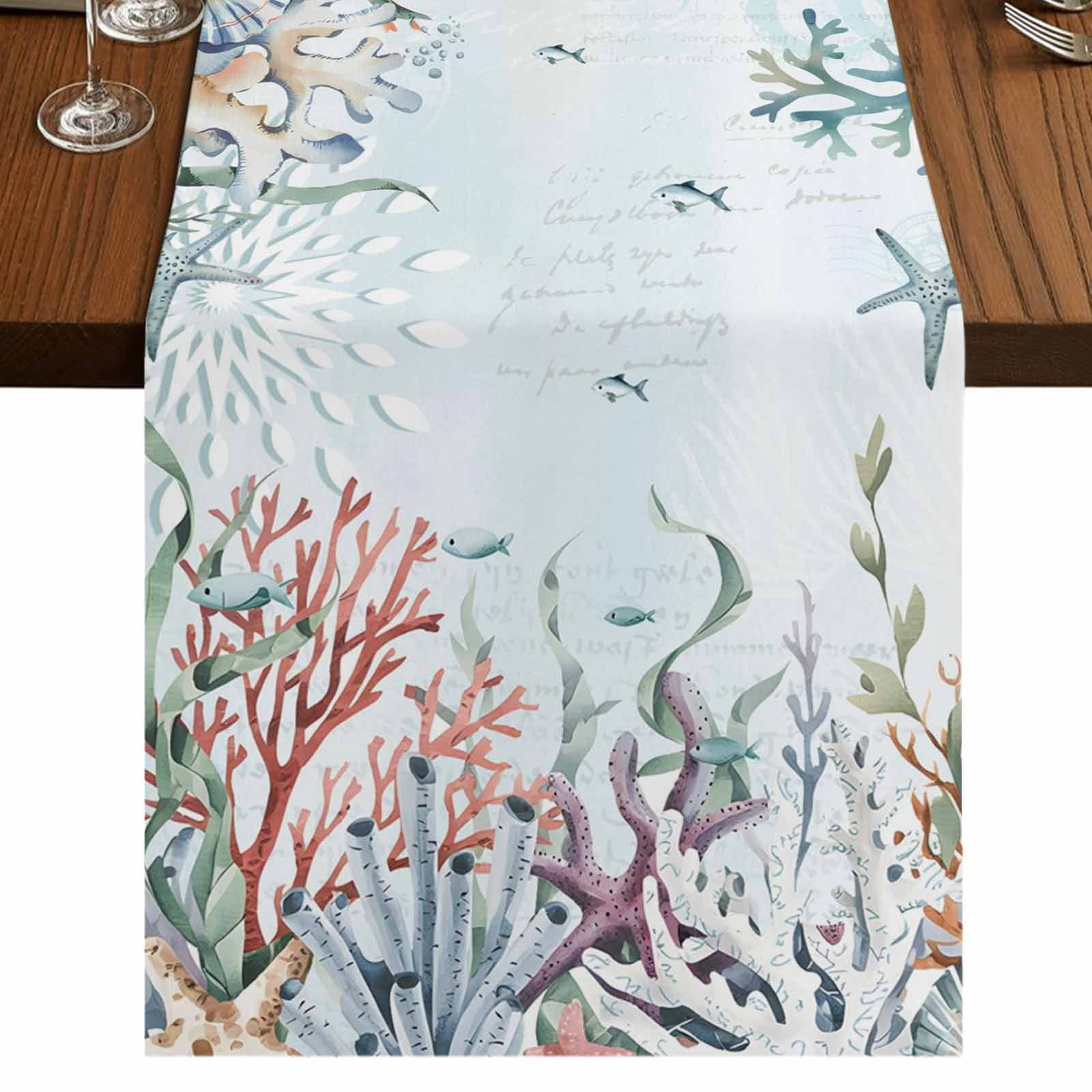 Blue Coral Coastal 36 Inch Table Runner, Ocean Starfish Nautical ...