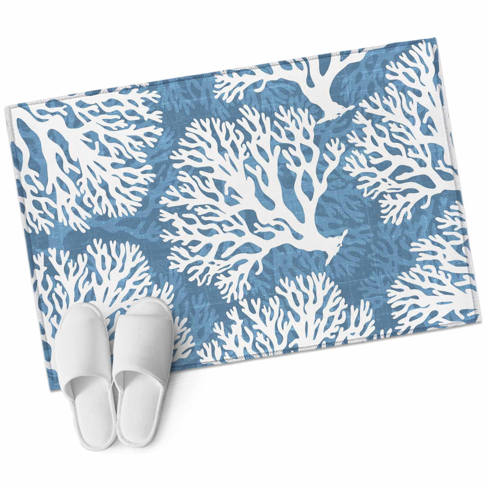 Blue Coral Coastal Bathroom Rug Washable 2x3 Entryway Rug Non Slip ...