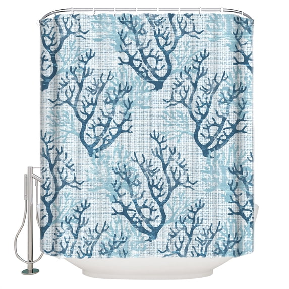 Blue Coral Coastal Bathroom Shower Curtains with 12 Hooks Waterproof ...