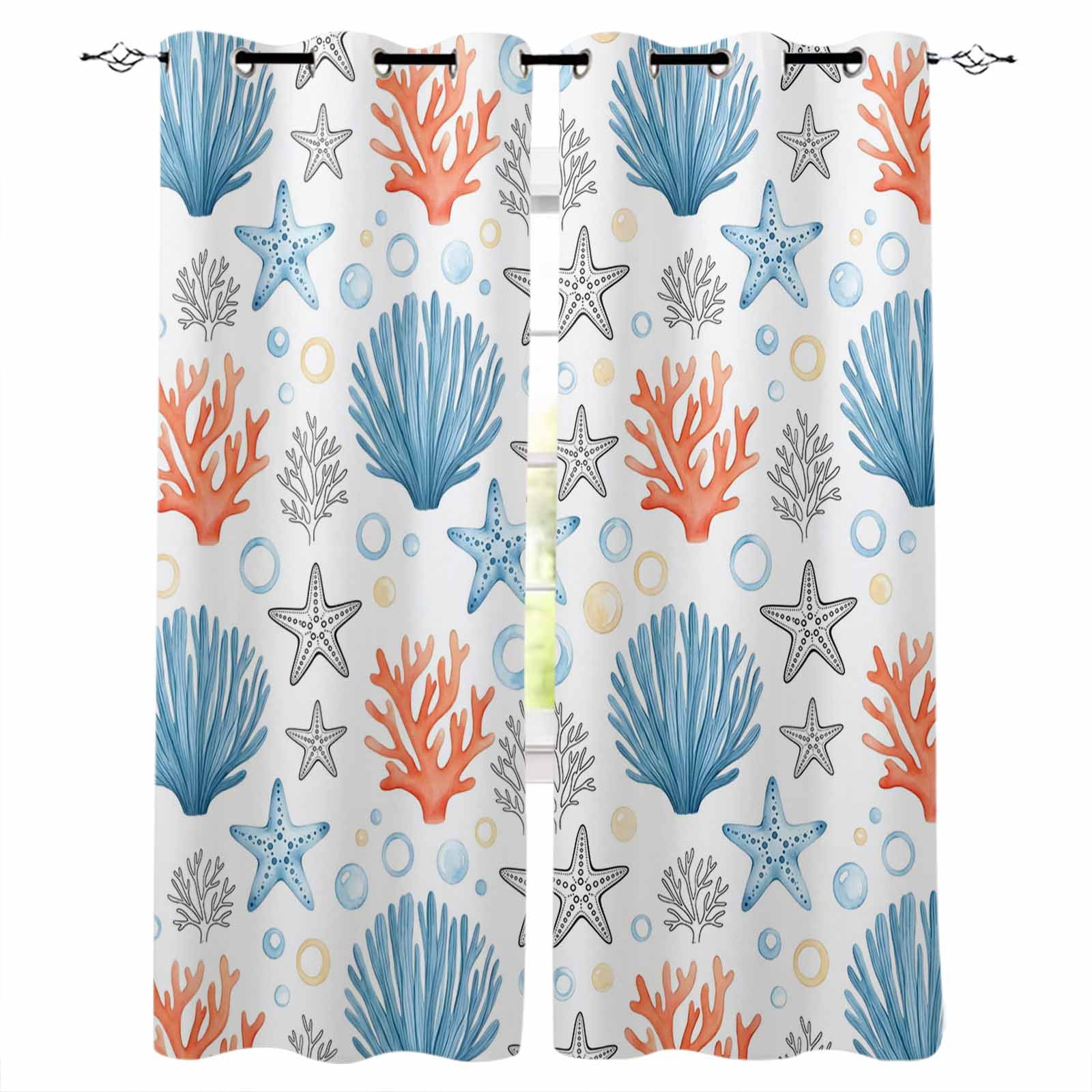 Blue Coral Coastal Blackout Curtains for Bedroom/Living Room, Thermal ...