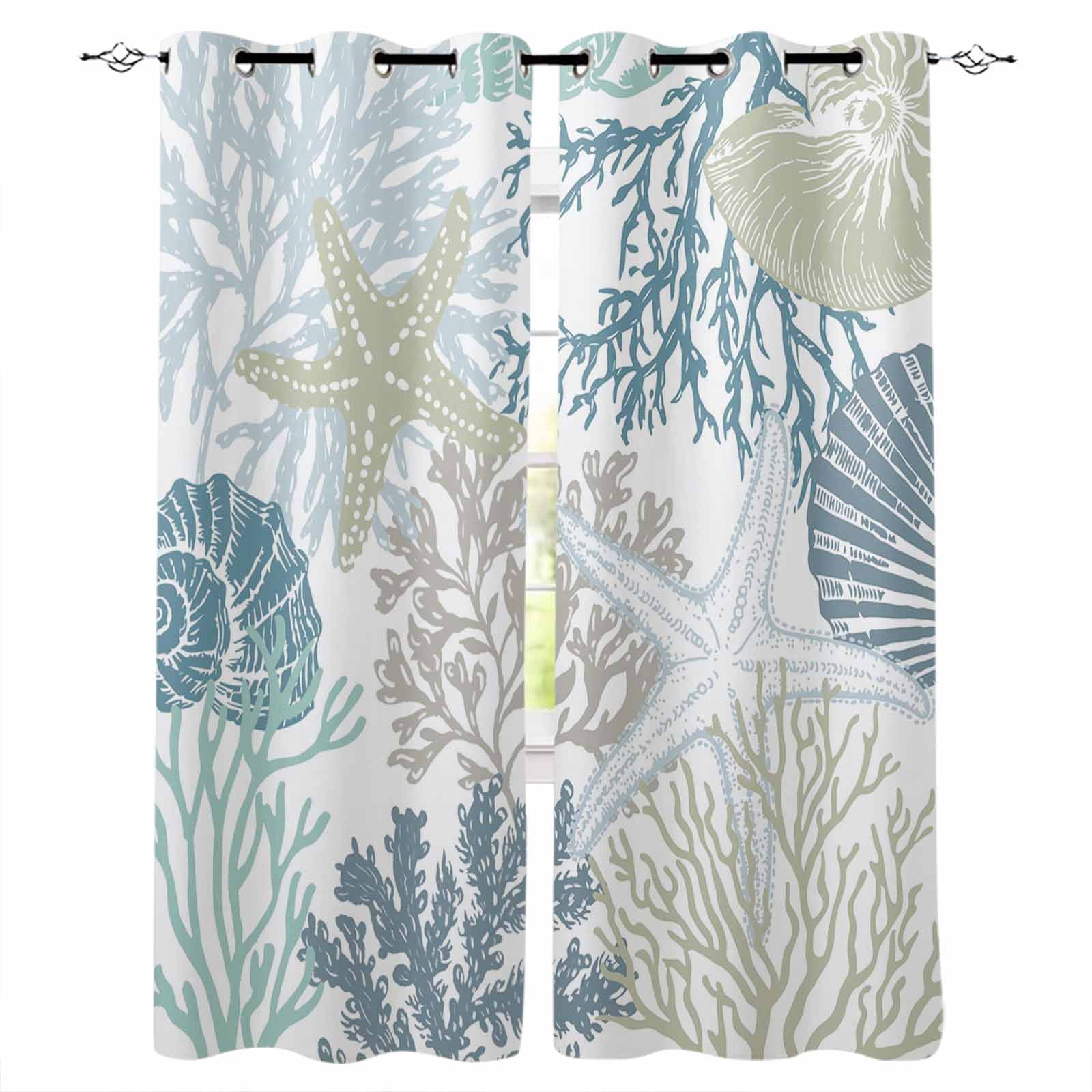 Blue Coral Coastal Blackout Curtains for Bedroom/Living Room, Thermal ...