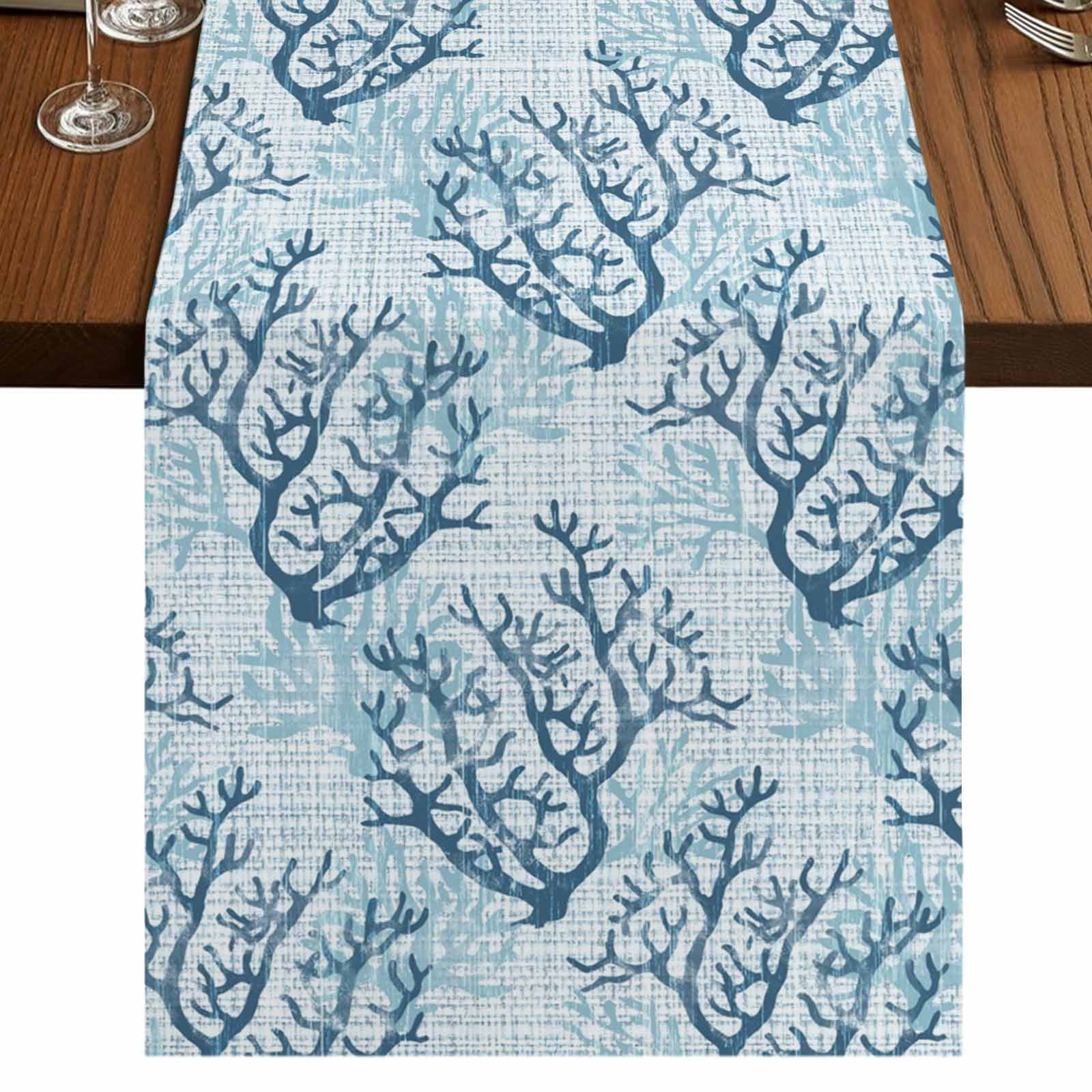 Blue Coral Coastal Burlap Cotton Table Runner 13x120 Inches Long ...
