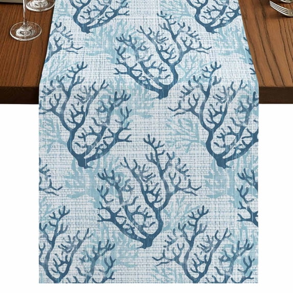 Blue Coral Coastal Burlap Cotton Table Runner 13x120 Inches Long ...
