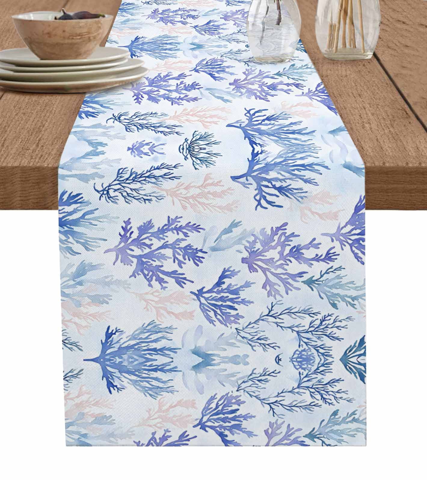 Blue Coral Coastal Burlap Cotton Table Runner 13x48 Inches Long ...